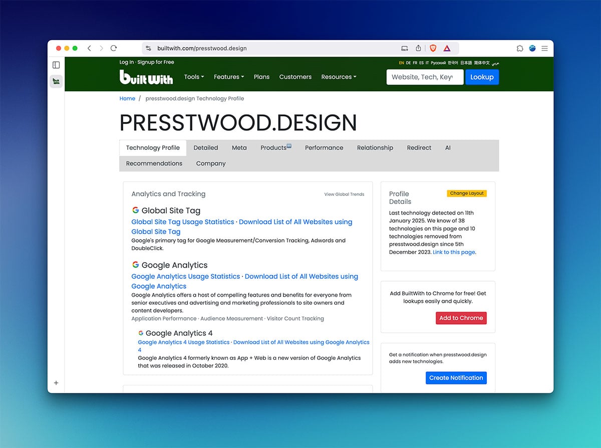 How to see what website builder was used for a site? - Presstwood Design